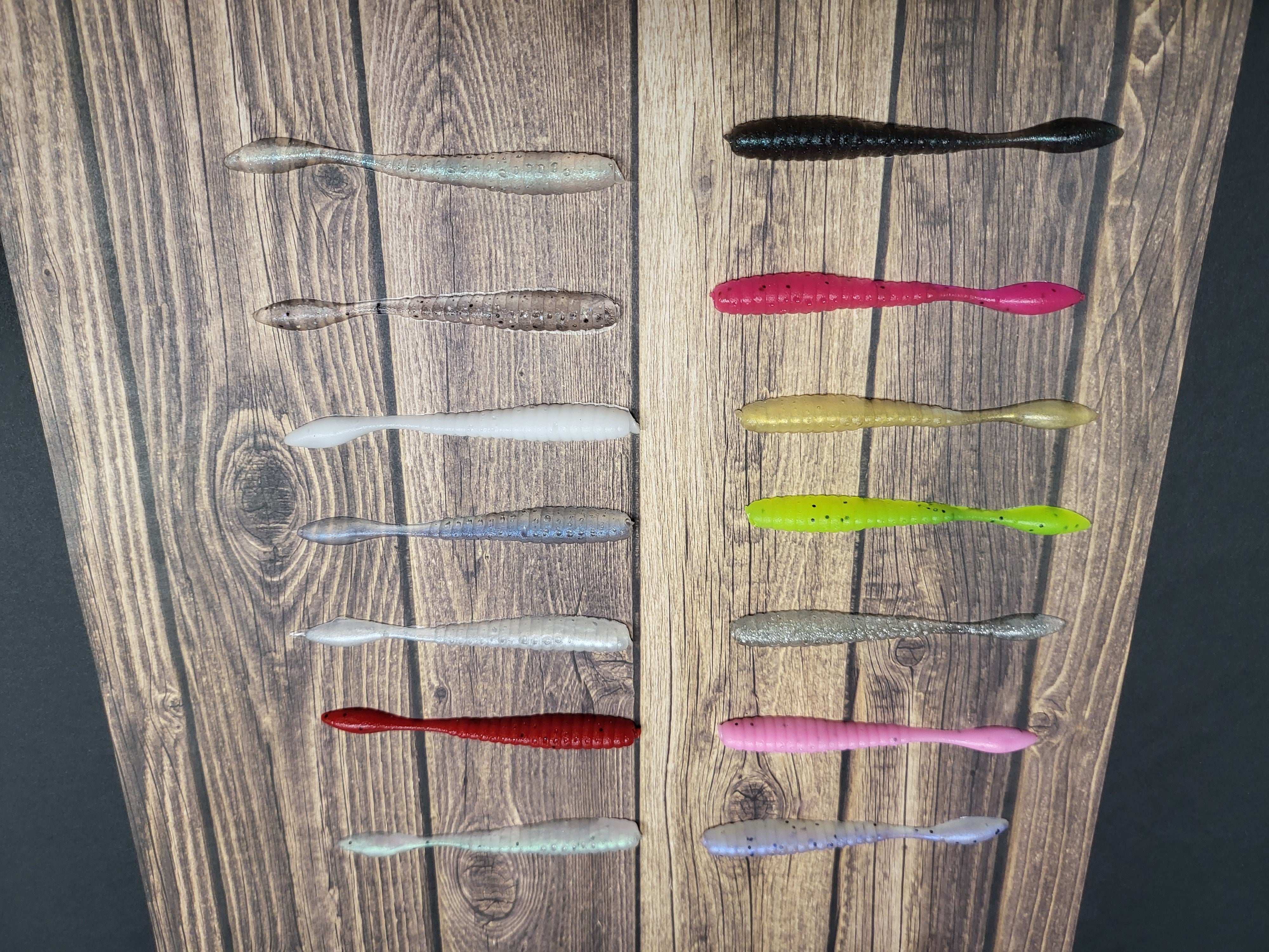 3.8" Ryan's Flat Worm Drop Shot Bait (14) Colors – Ryan's Custom Baits